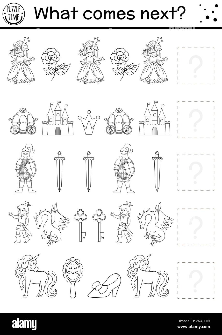 What comes next. Black and white fairytale matching activity with ...