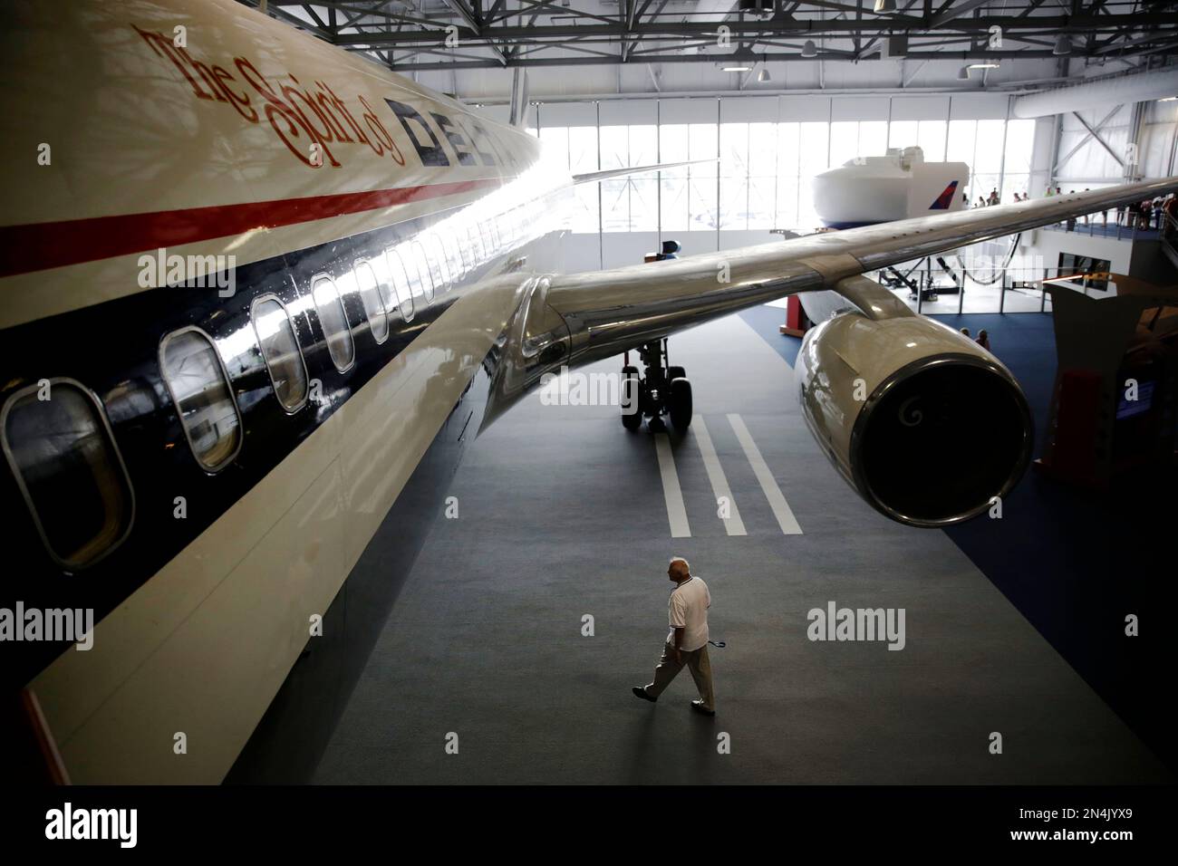 A Boeing 767 airplane sits on display at the grand opening of the new ...