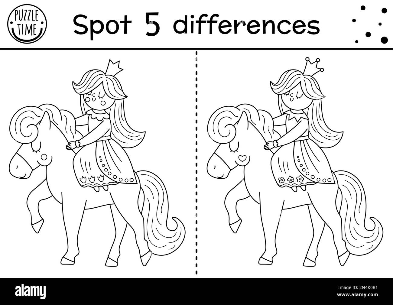 Black and white find differences game for children. Fairytale ...