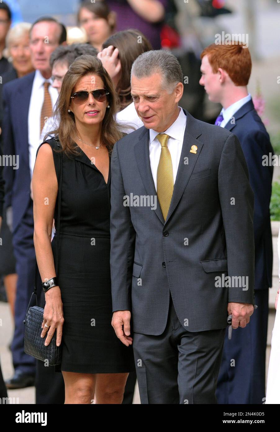 Greta, left, and Art Rooney II, Pittsburgh Steelers team president, attend the funeral of former ...