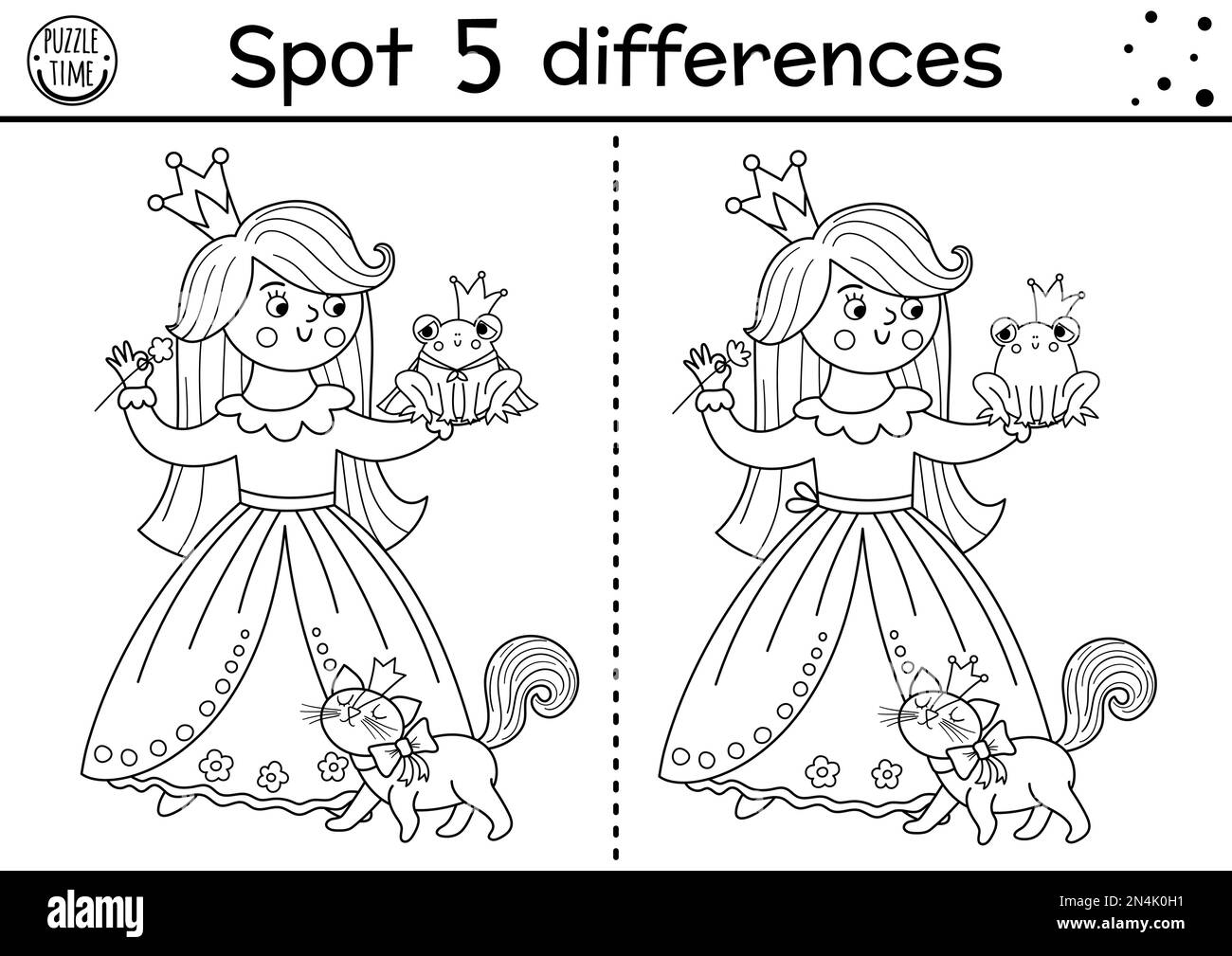 Black and white find differences game for children. Fairytale ...