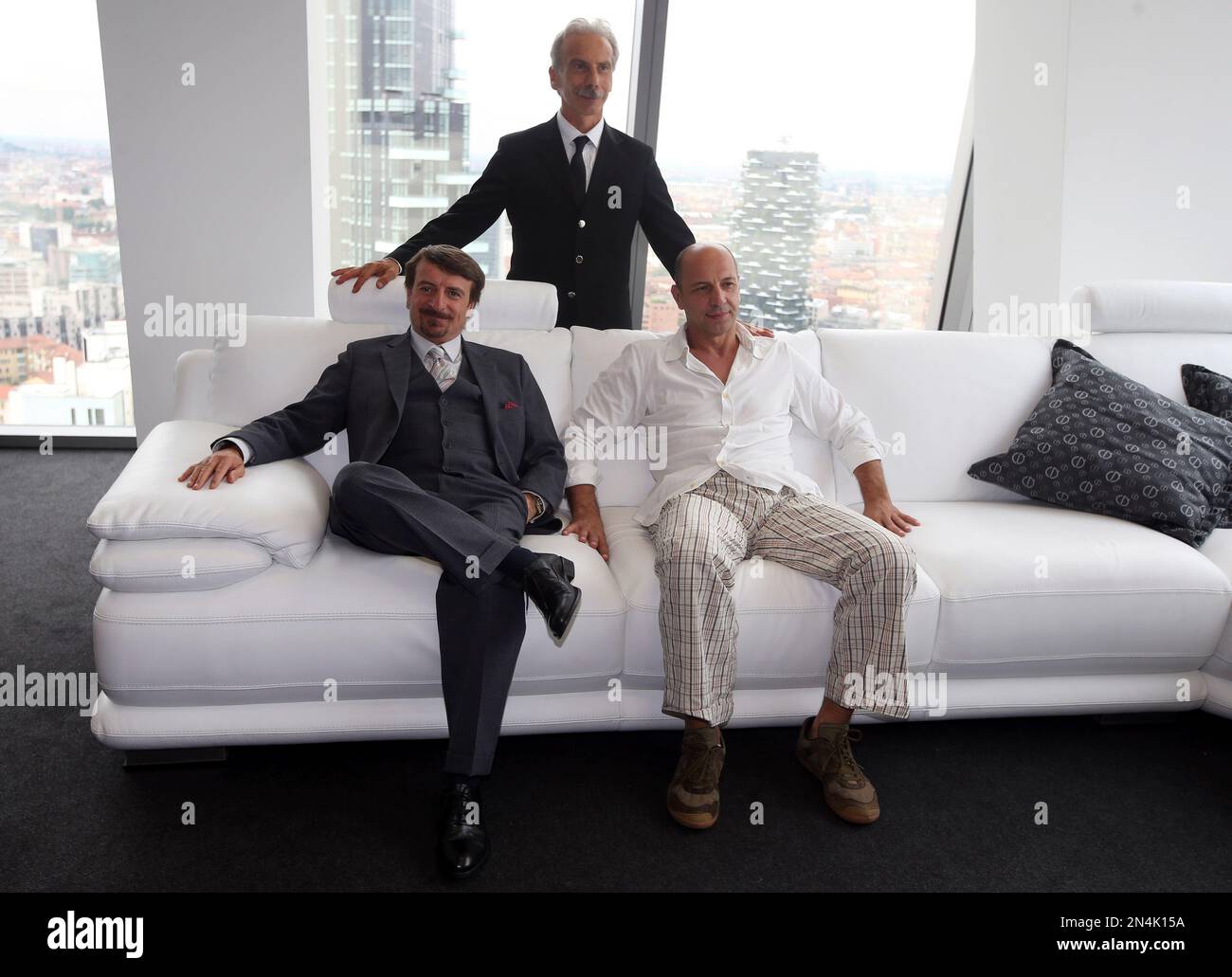 Italian actors Giacomo Poretti, left, Aldo Baglio, right , and Giovanni ...