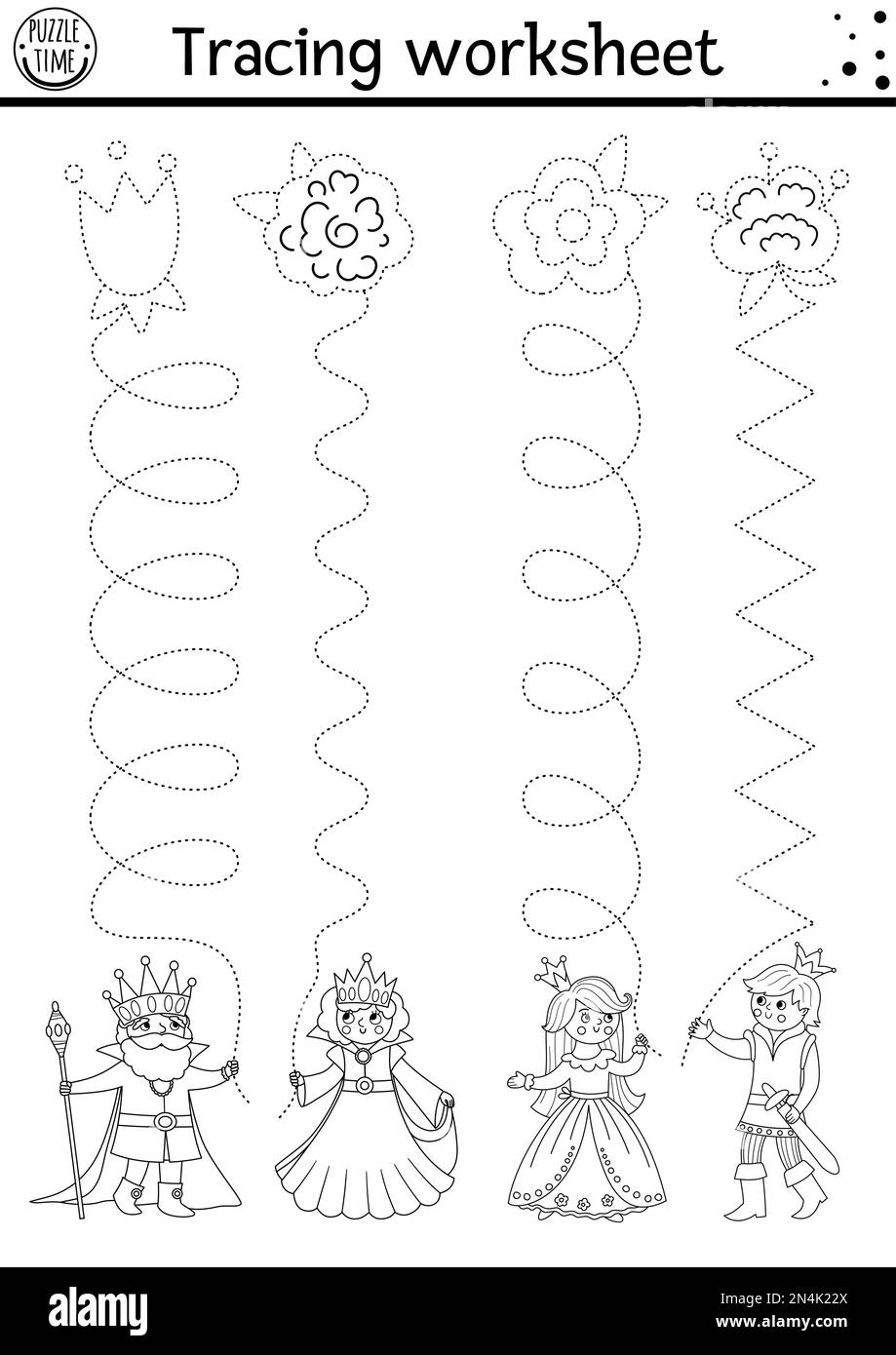 Vector magic kingdom handwriting practice worksheet. Fairytale ...