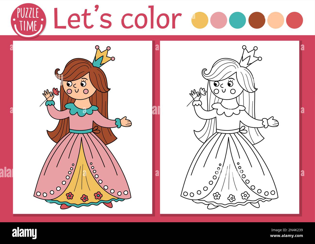 Magic kingdom coloring page for children with princess. Vector ...
