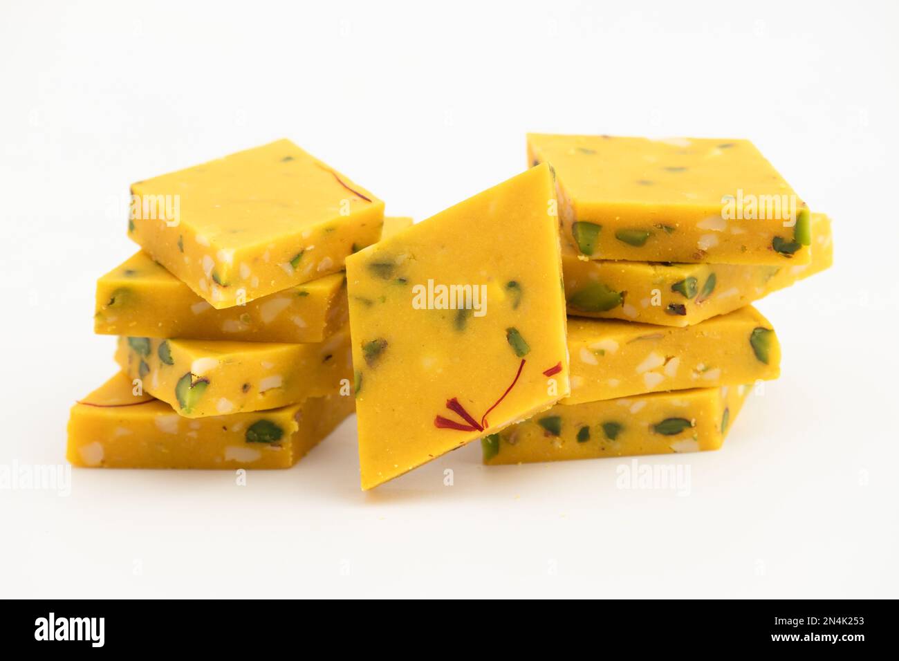 Indian Diamond Shaped Mithai Kesar Pista Kaju Barfi Is Saffron Infused ...
