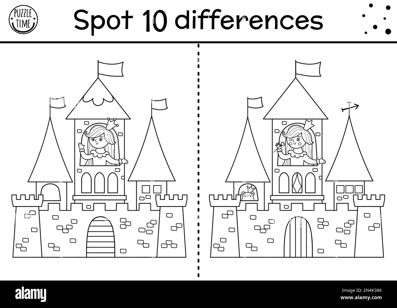 Black and white find differences game for children. Fairytale ...