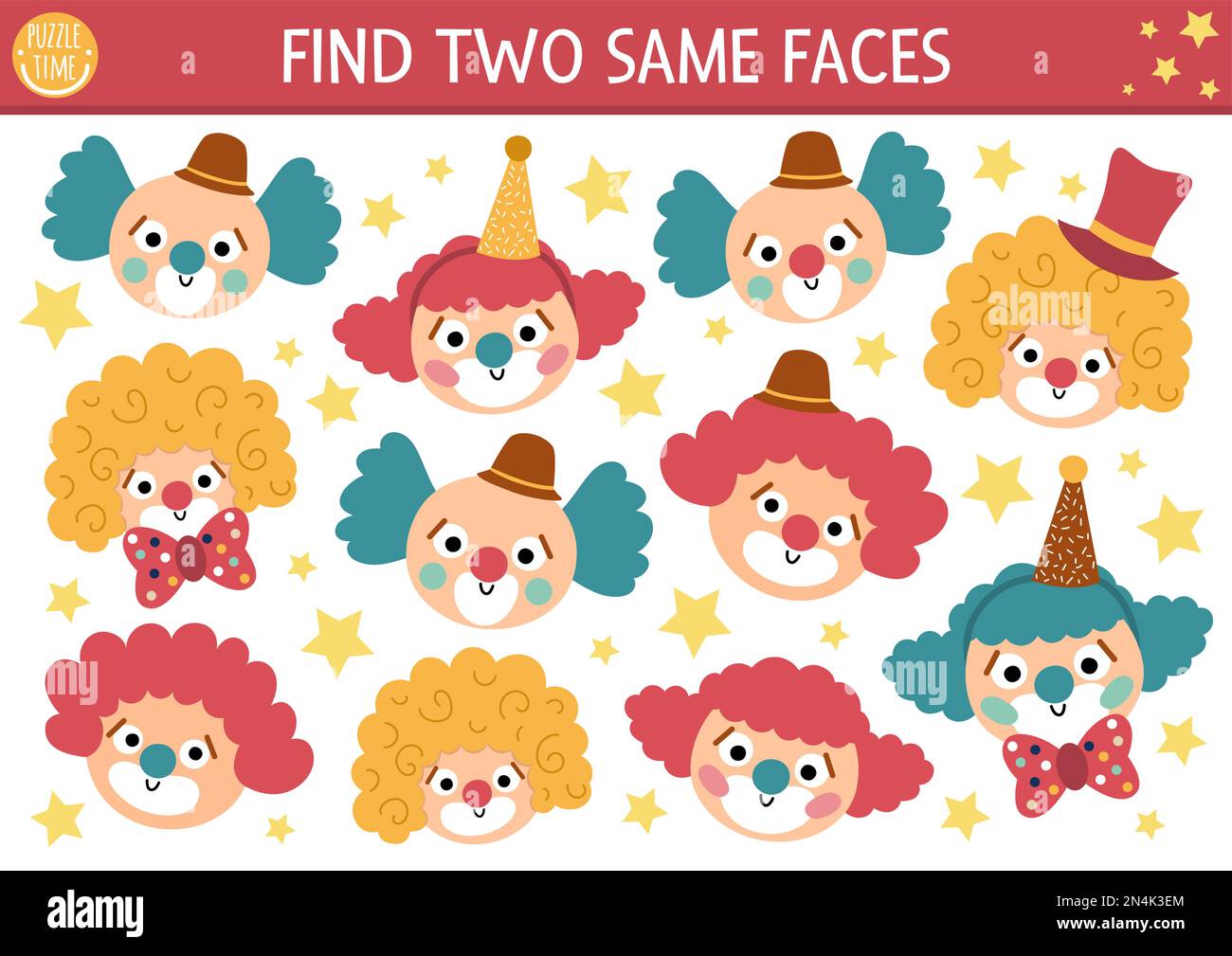 Find two same clown faces. Circus matching activity for children ...