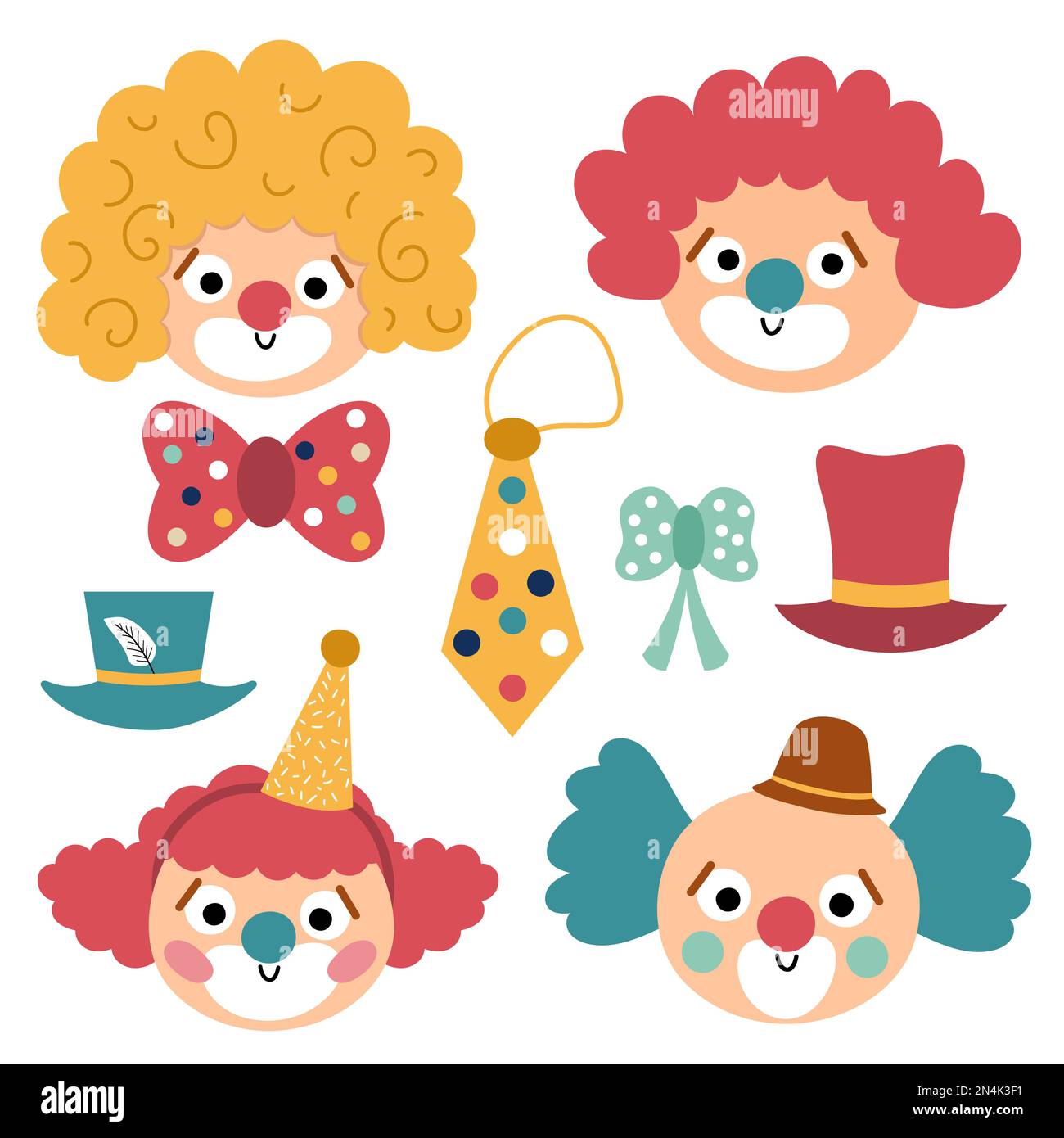 Vector set with clown faces. Circus artists avatars clipart. Amusement ...