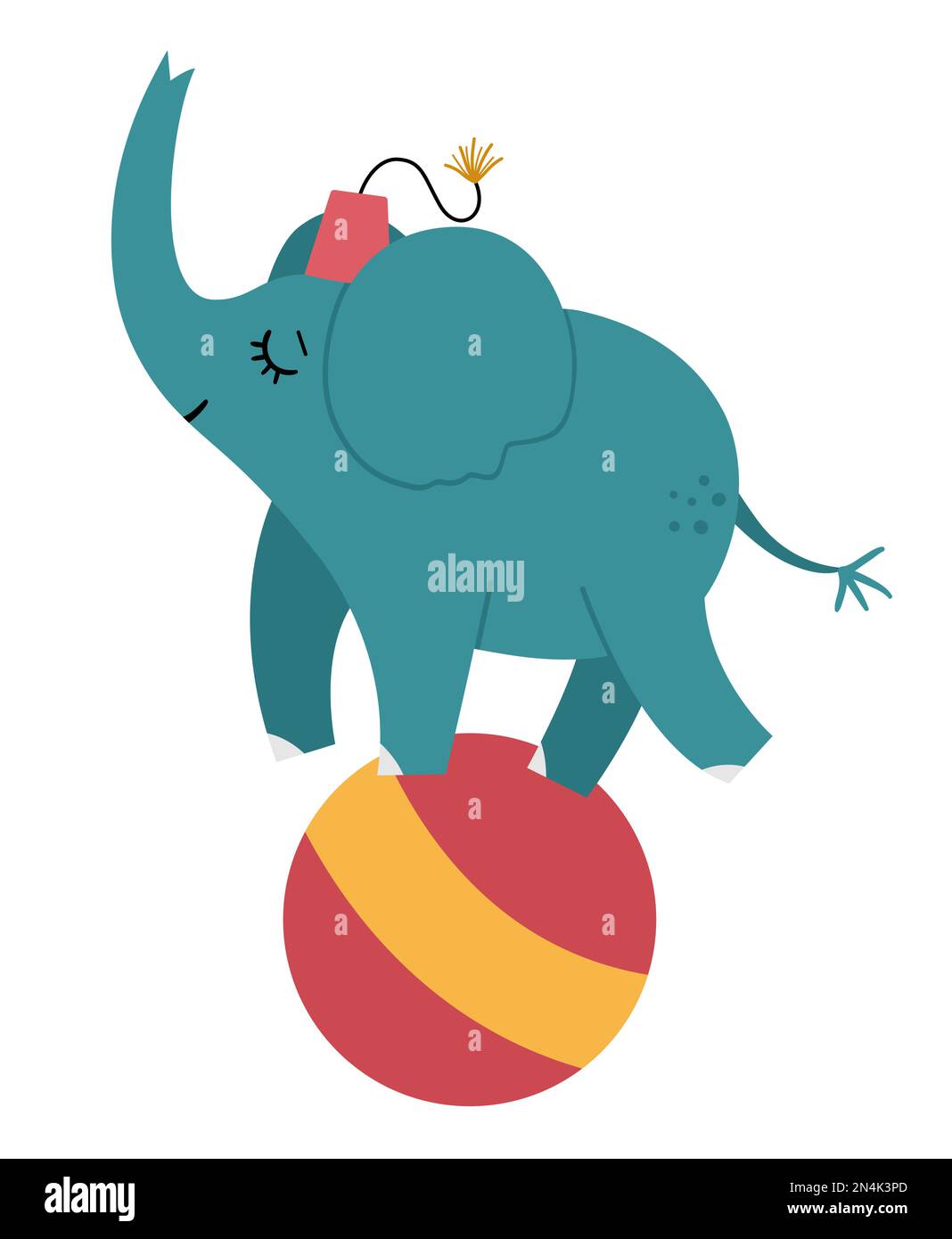 Elephant on a ball. Vector circus animal. Amusement holiday icon. Cute ...