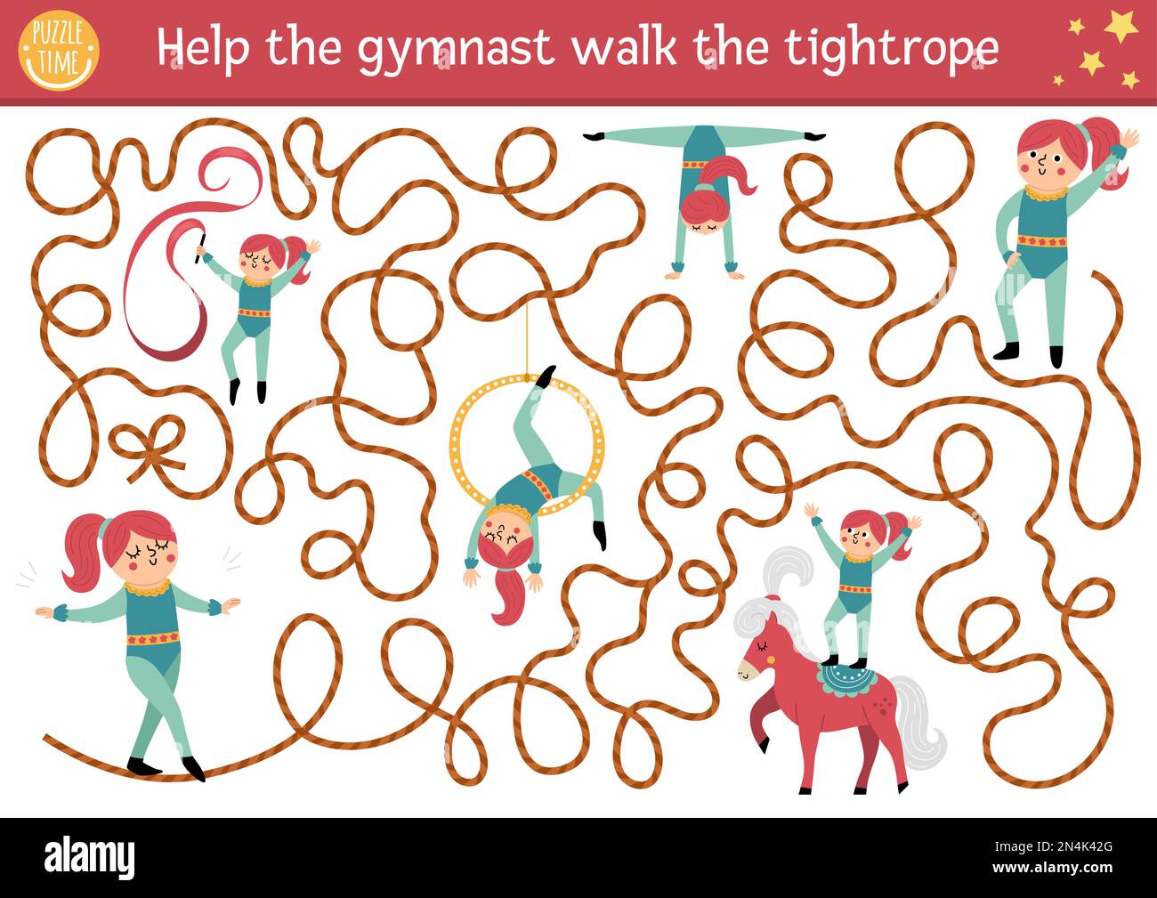 Circus maze for kids with gymnast walking the tightrope. Amusement show ...
