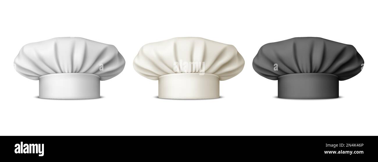 Vector 3d Realistic White and Black Chef Hat, Toque Icon Set. Cook ...