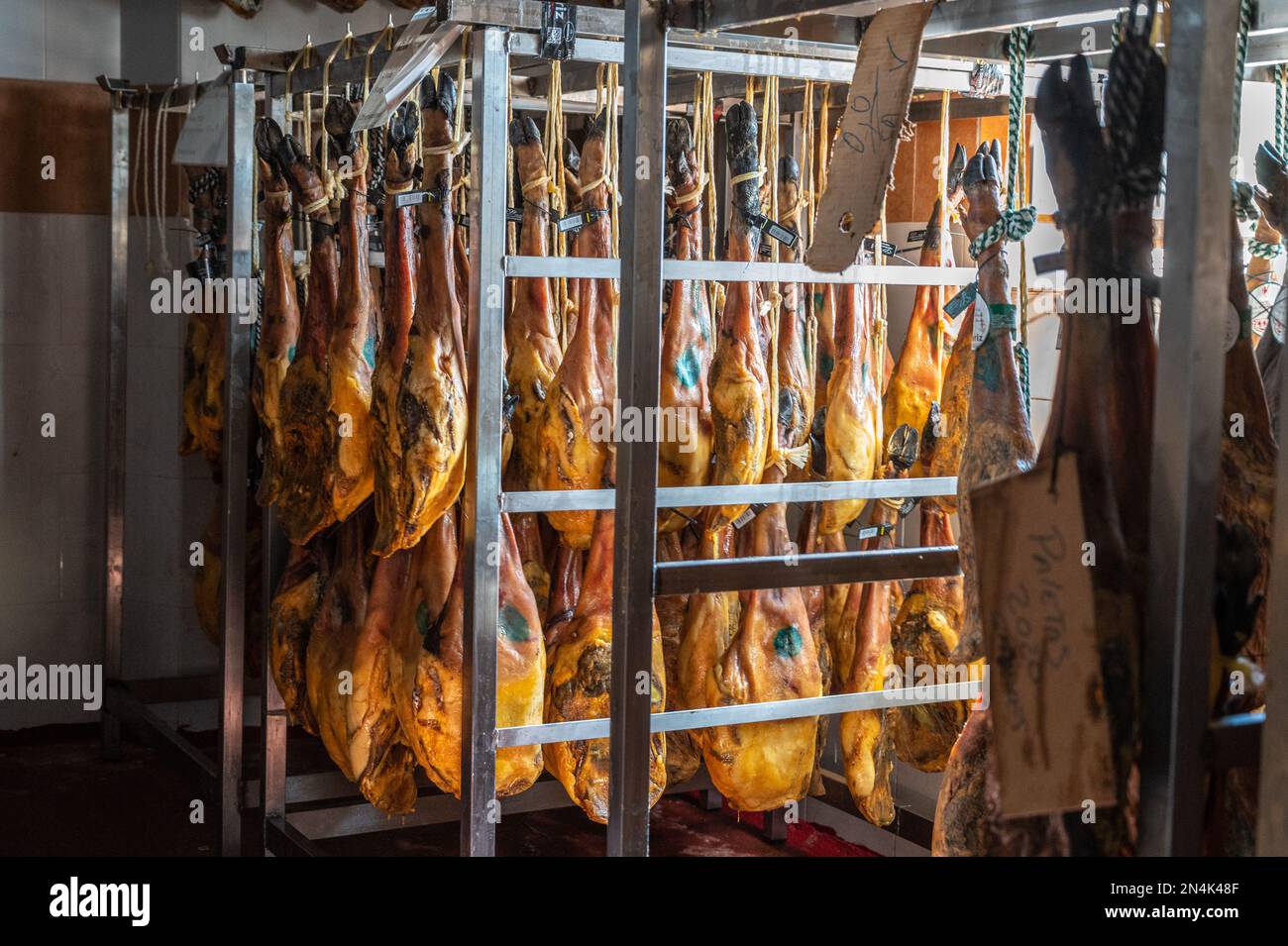 Production of iberian ham (cured ham), Puerto Gil, Spain Stock Photo ...