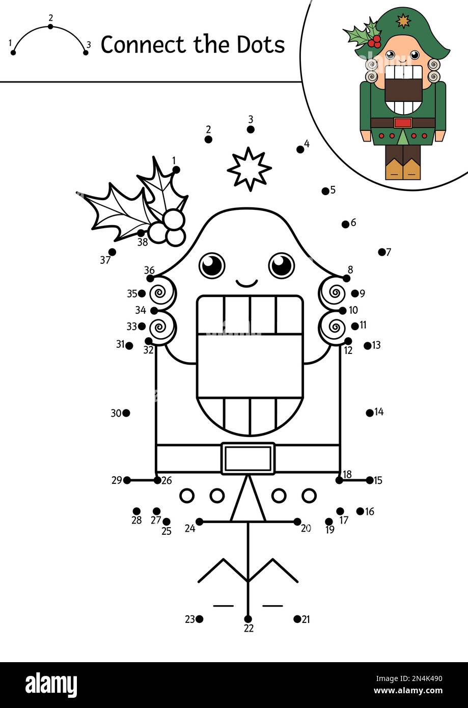 Vector Christmas dot-to-dot and color activity with cute Nutcracker ...