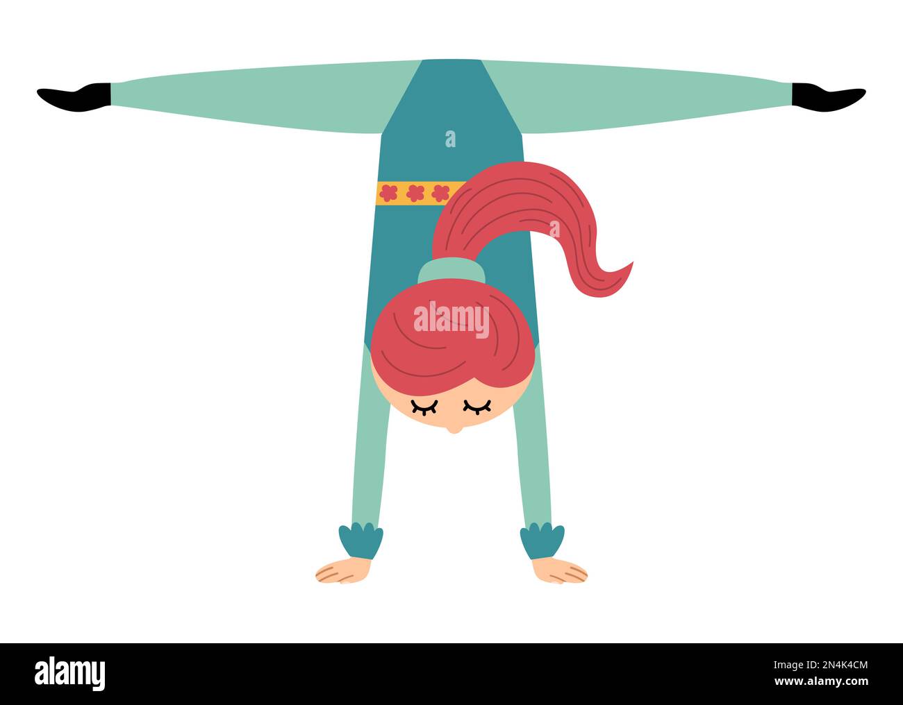 Vector gymnast girl making a hand stand and split. Cute funny acrobat ...