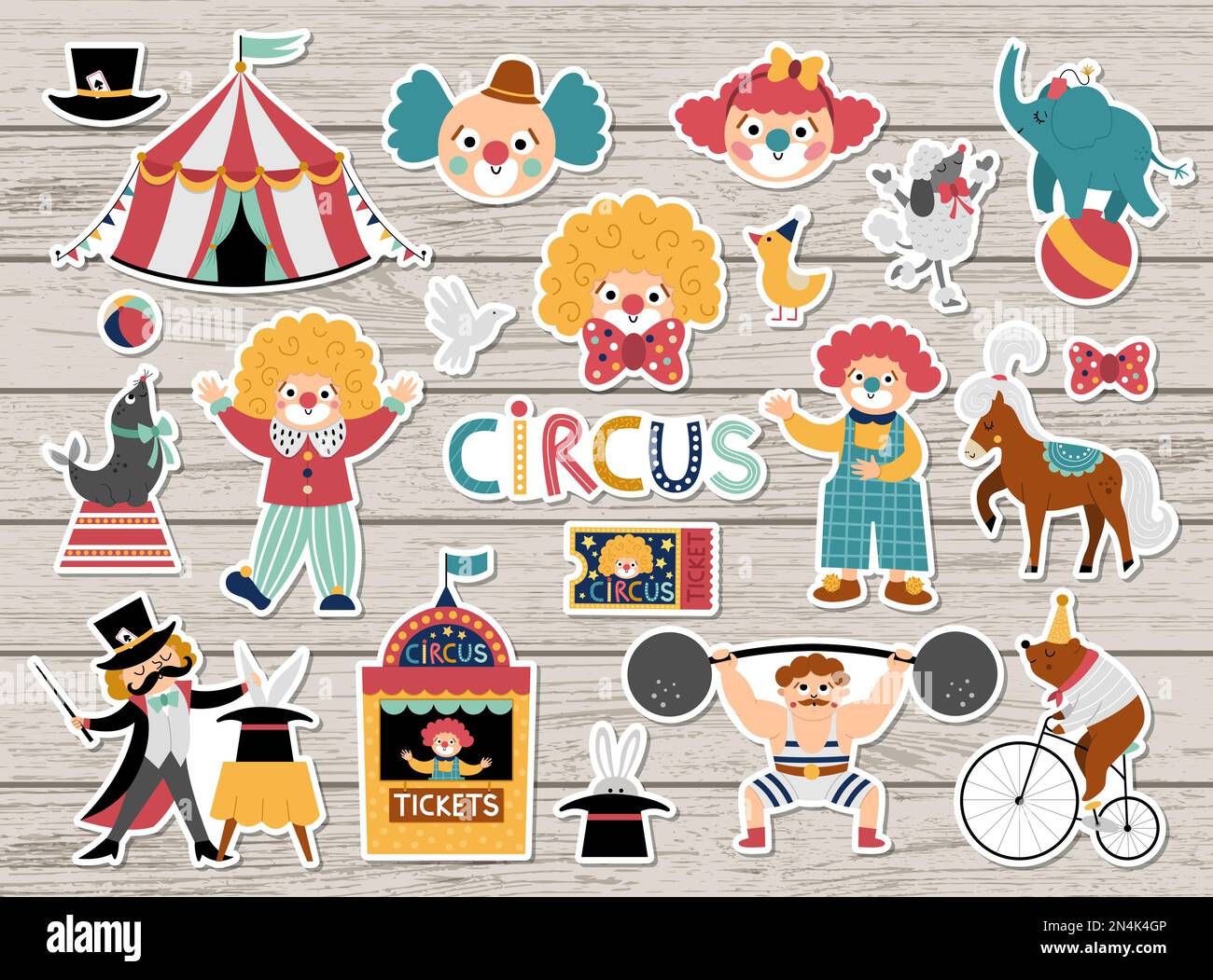 Circus stickers collection. Big vector sticker pack with street show ...