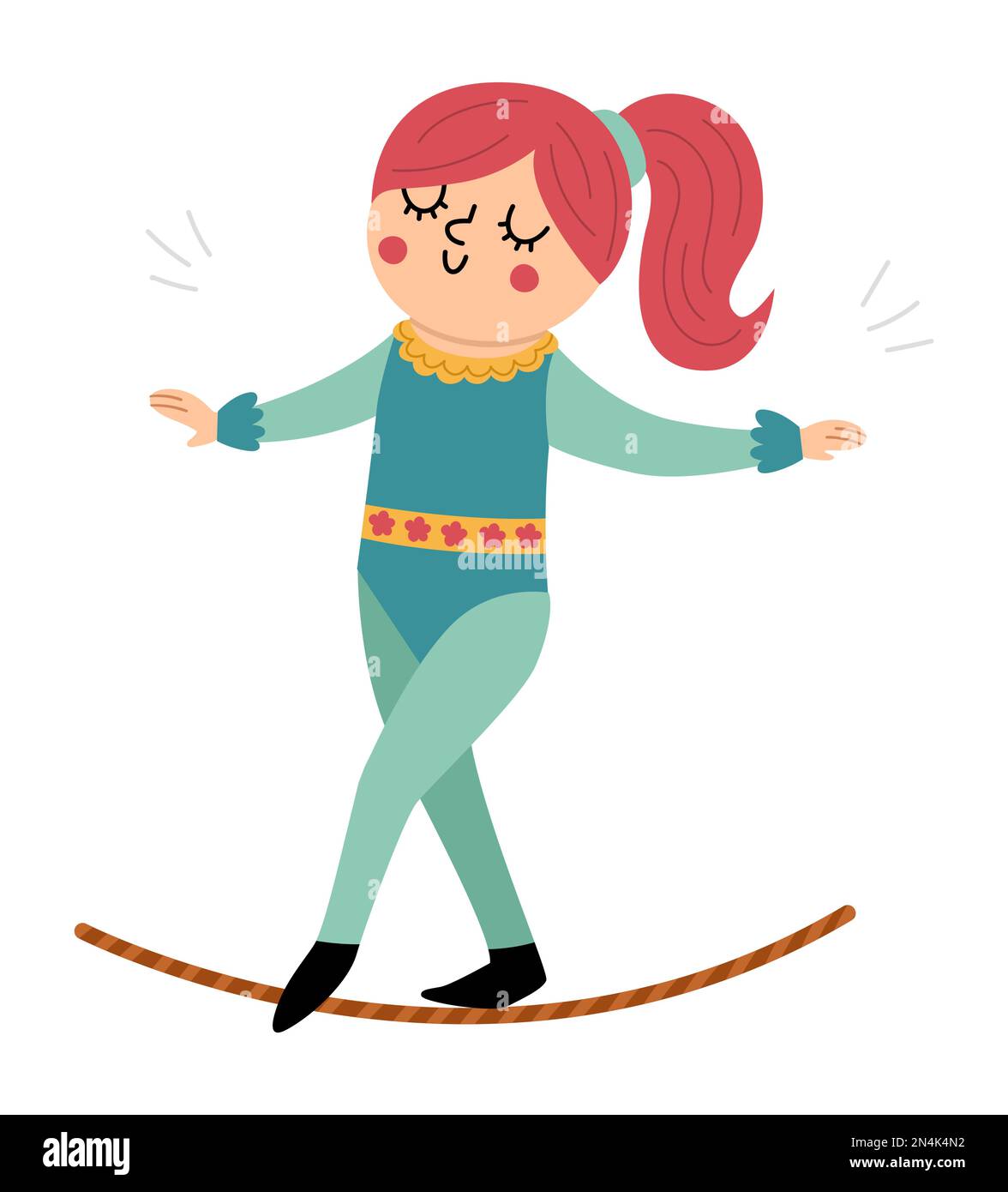 Vector gymnast girl with rope. Cute funny acrobat. Circus or sport ...