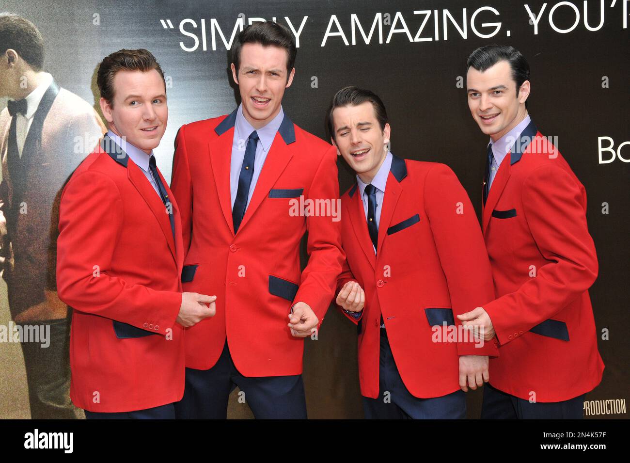 Cast of Jersey Boys west end cast, Michael Watson, Jon Boydon, Edd Post ...