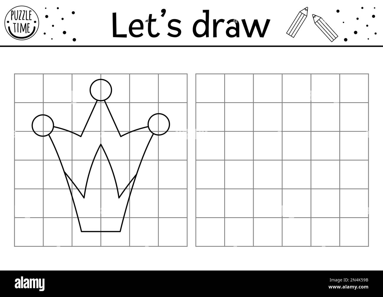Complete the crown picture. Vector fairytale drawing practice worksheet ...