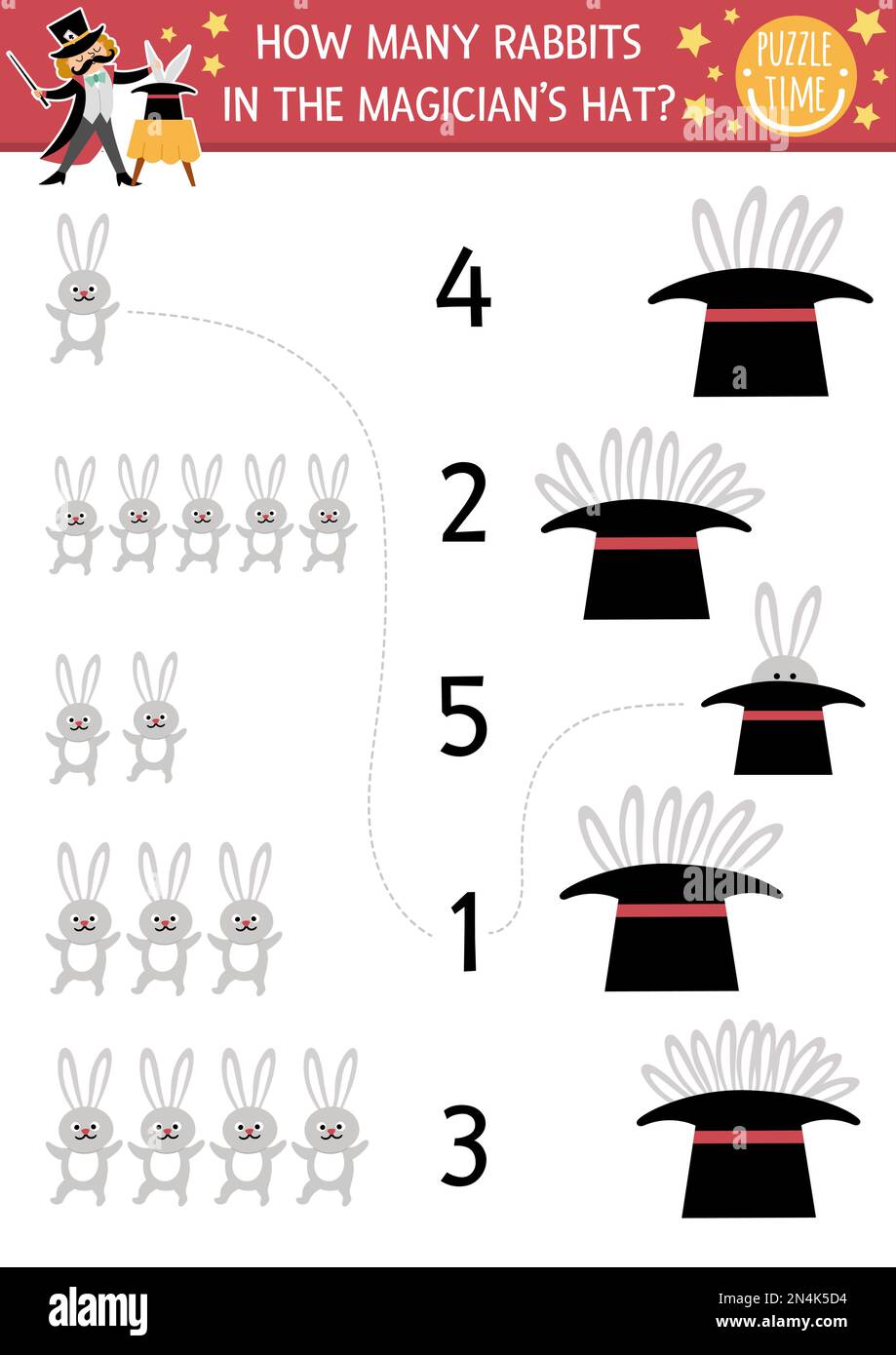 Match the numbers circus game with magician hat and rabbits. Amusement ...