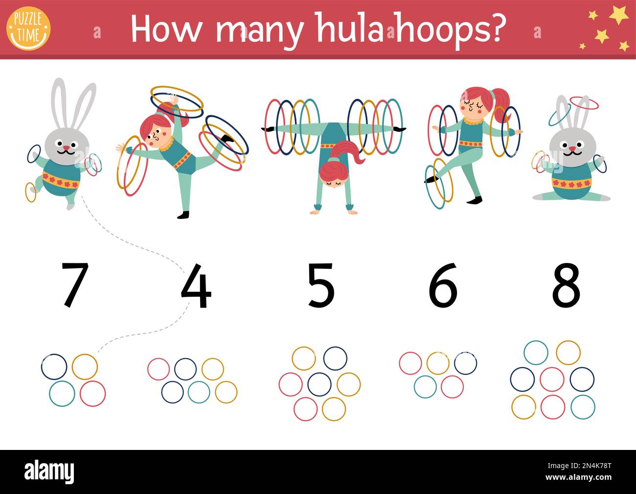 Match the numbers circus game with cute gymnasts and hula hoops ...
