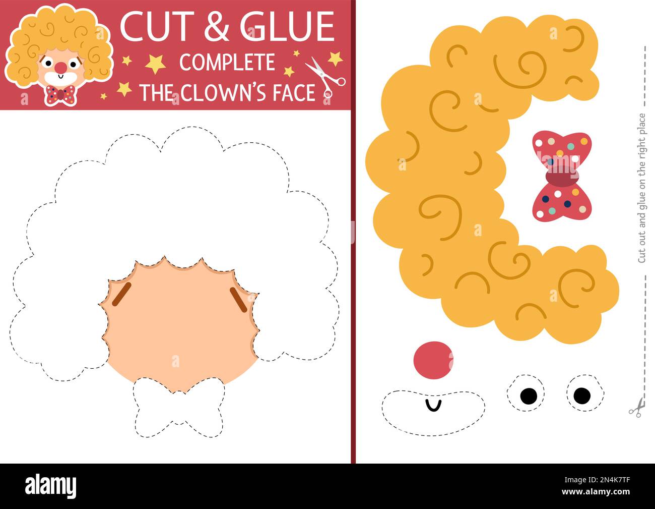 Vector circus cut and glue activity. Amusement show educational ...