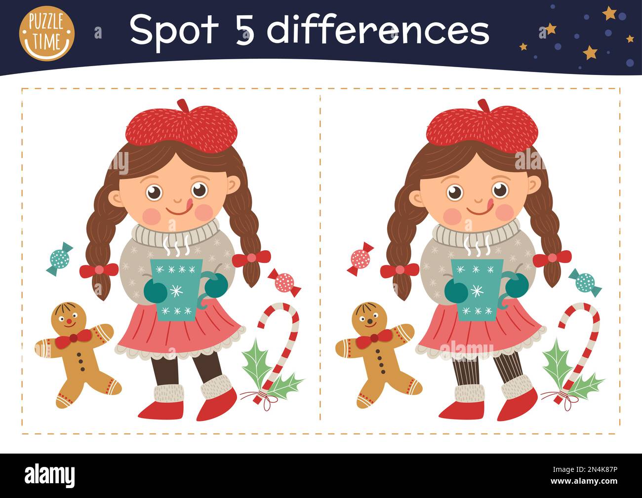 Christmas find differences game for children. Winter educational ...