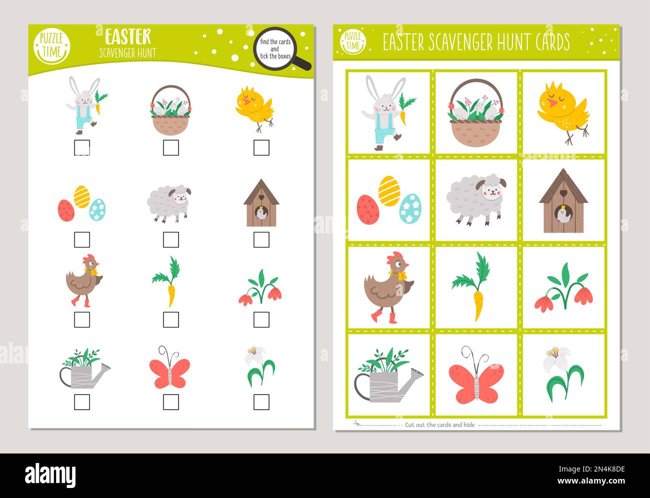Vector Easter scavenger hunt cards set. Seek and find game with cute ...