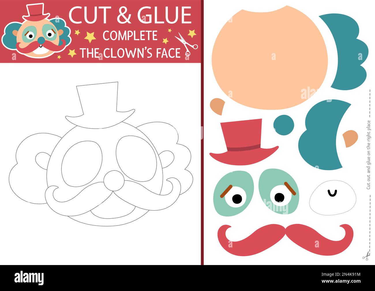 Vector circus cut and glue activity. Amusement show educational ...