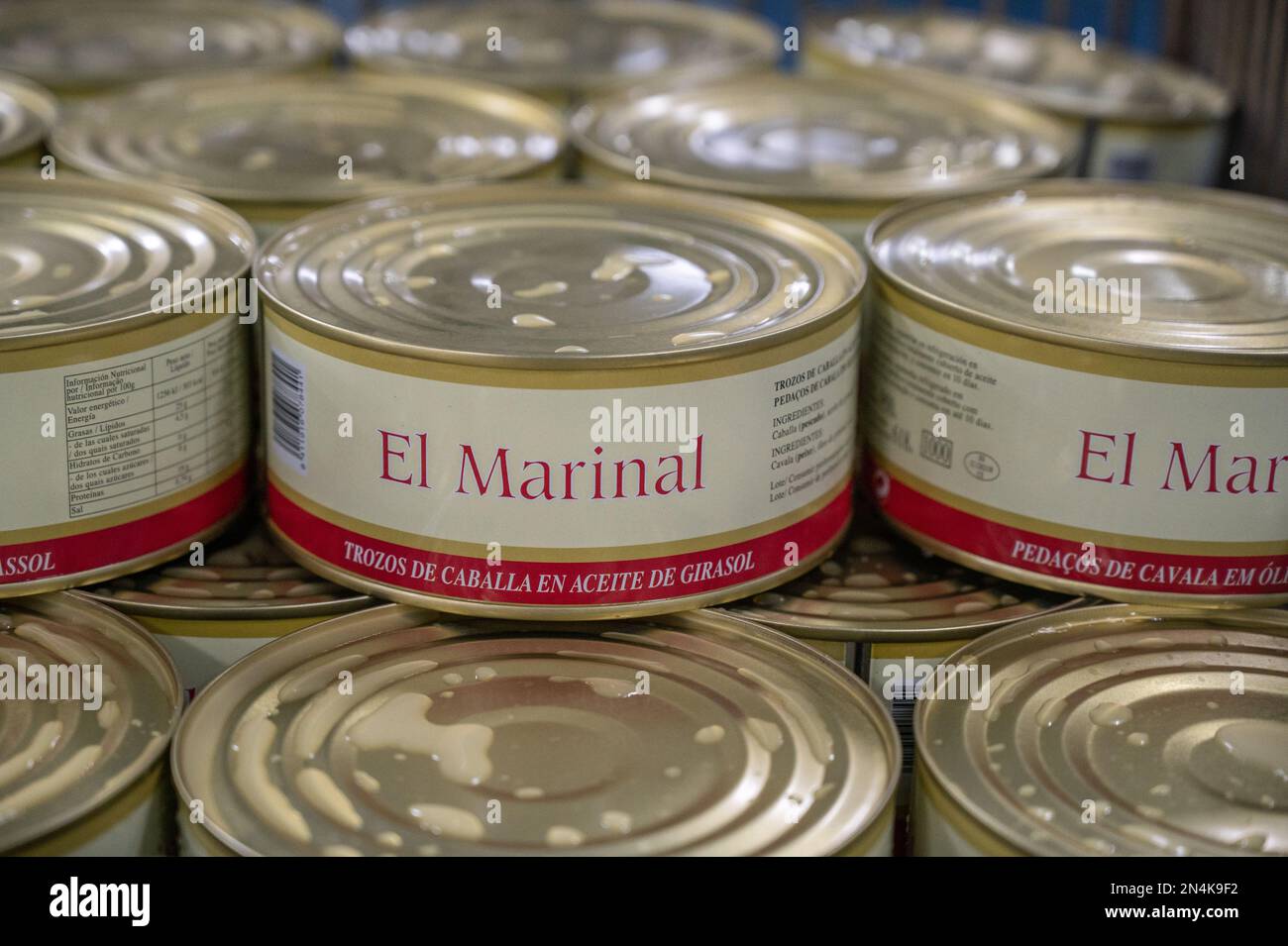 Canned fish, Fish canning factory (USISA), Isla Cristina, Spain Stock ...