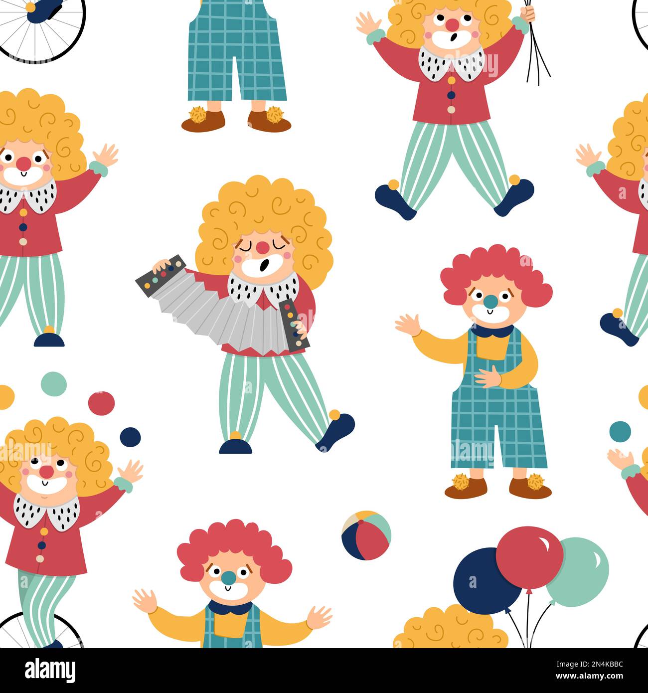 Vector seamless pattern with clowns. Circus artists repeat background ...