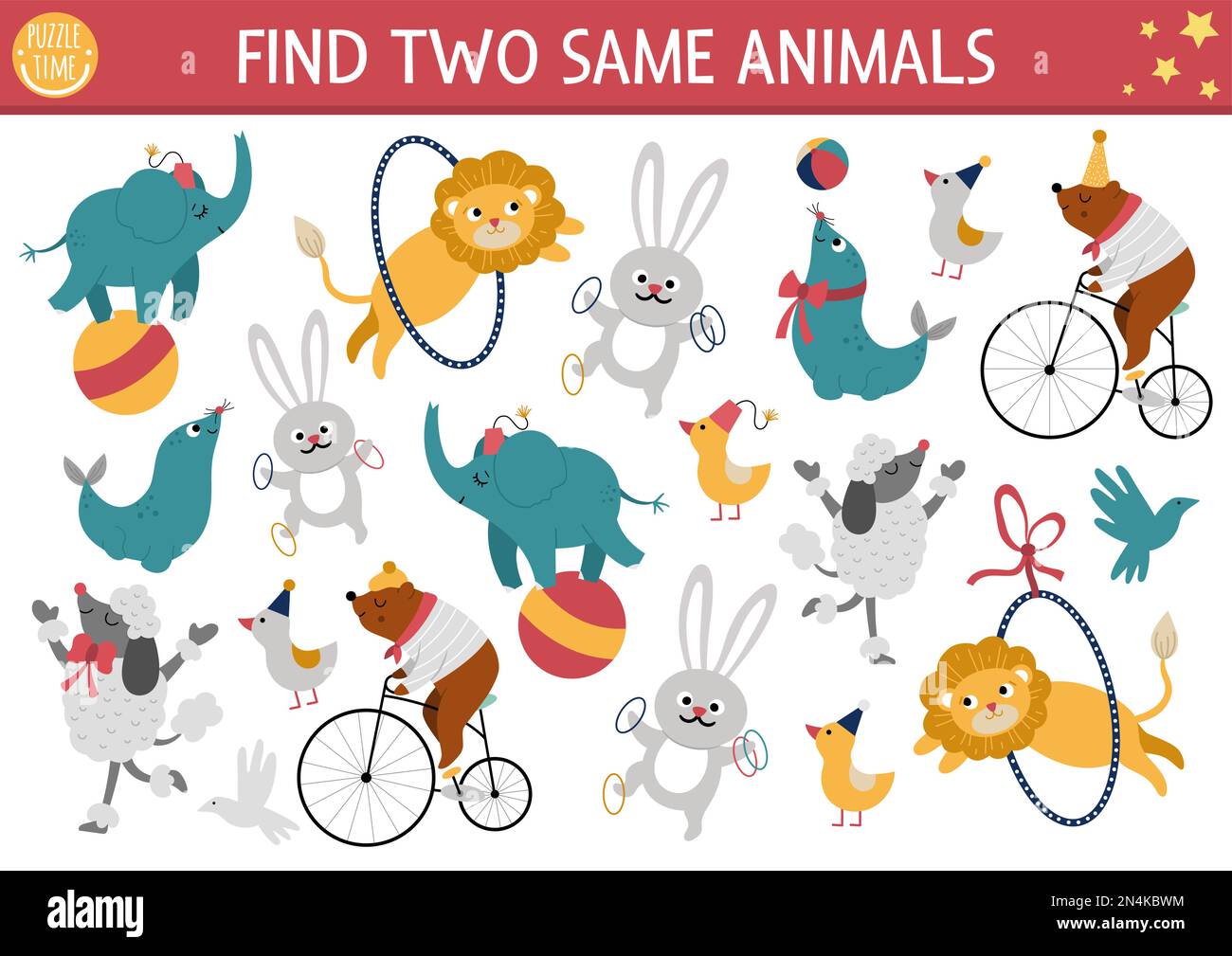 Find two same circus animals. Matching activity for children. Amusement ...