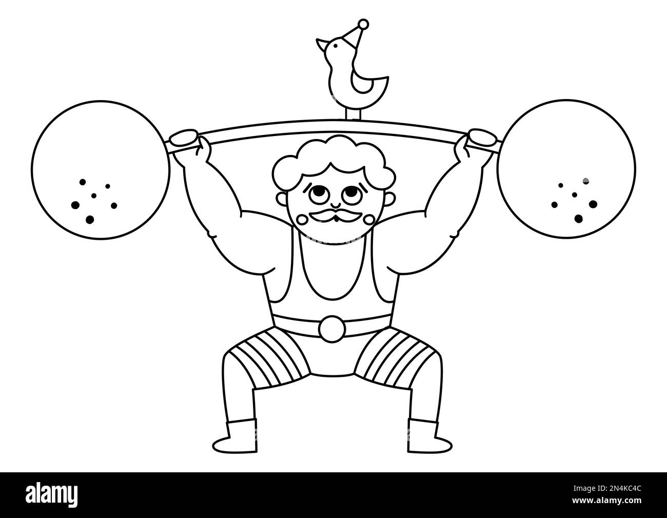 Vector black and white athlete lifting weight in stripy costume. Cute ...
