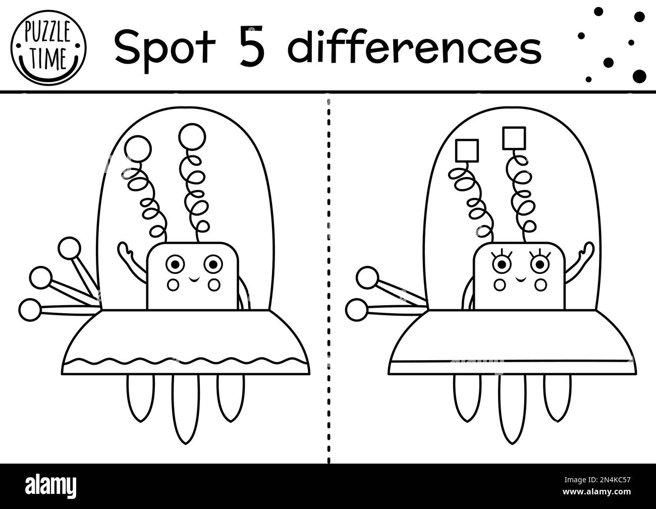 Space black and white find differences game for children. Astronomy ...