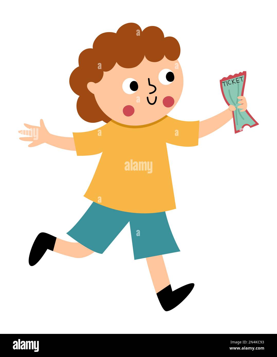 Vector running little boy with ticket in hand. Kid looking forward to ...