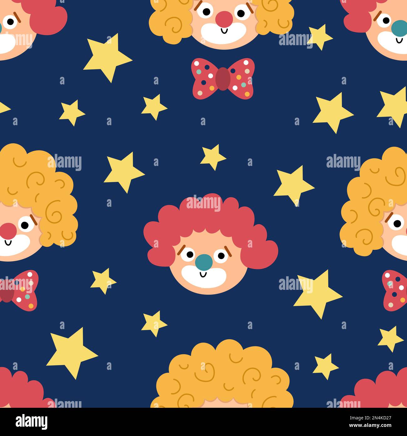 Vector seamless pattern with clown faces and stars. Circus artist ...