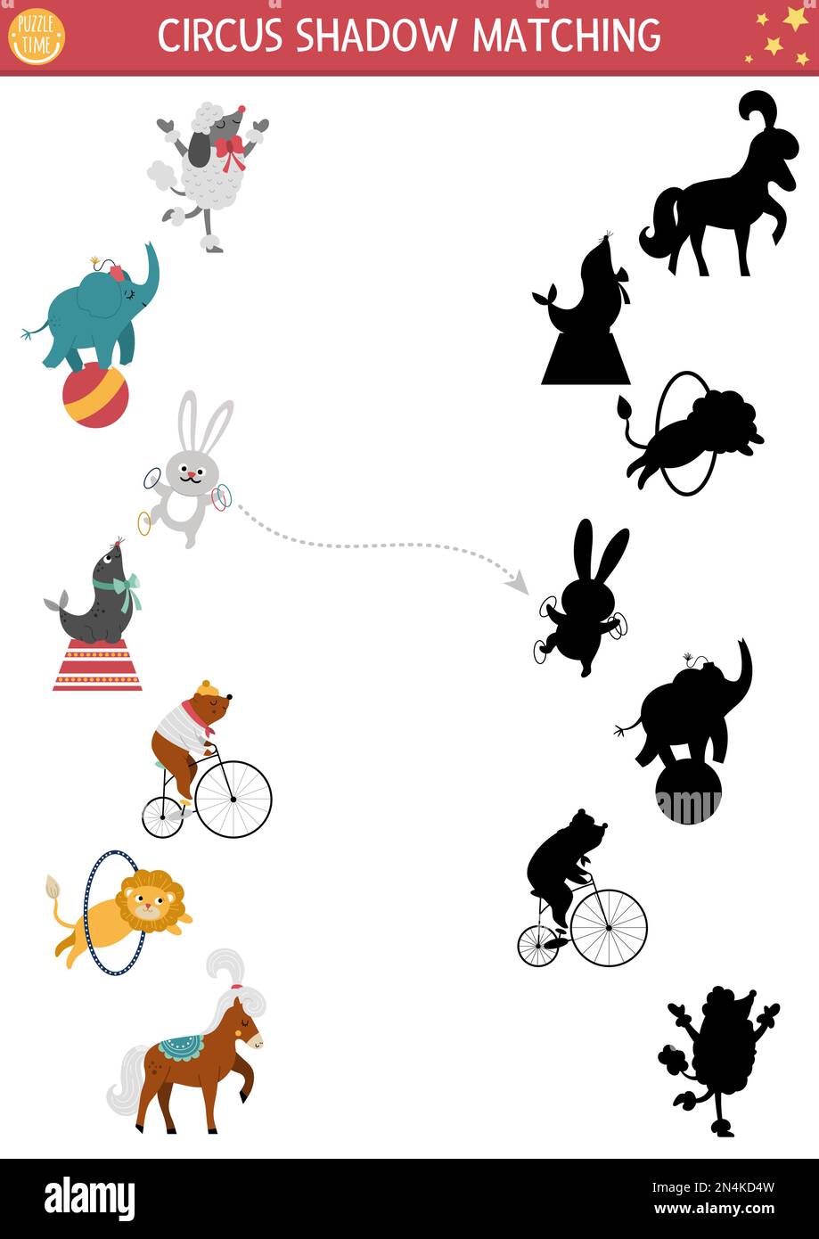 Circus shadow matching activity with cute performers. Amusement show ...