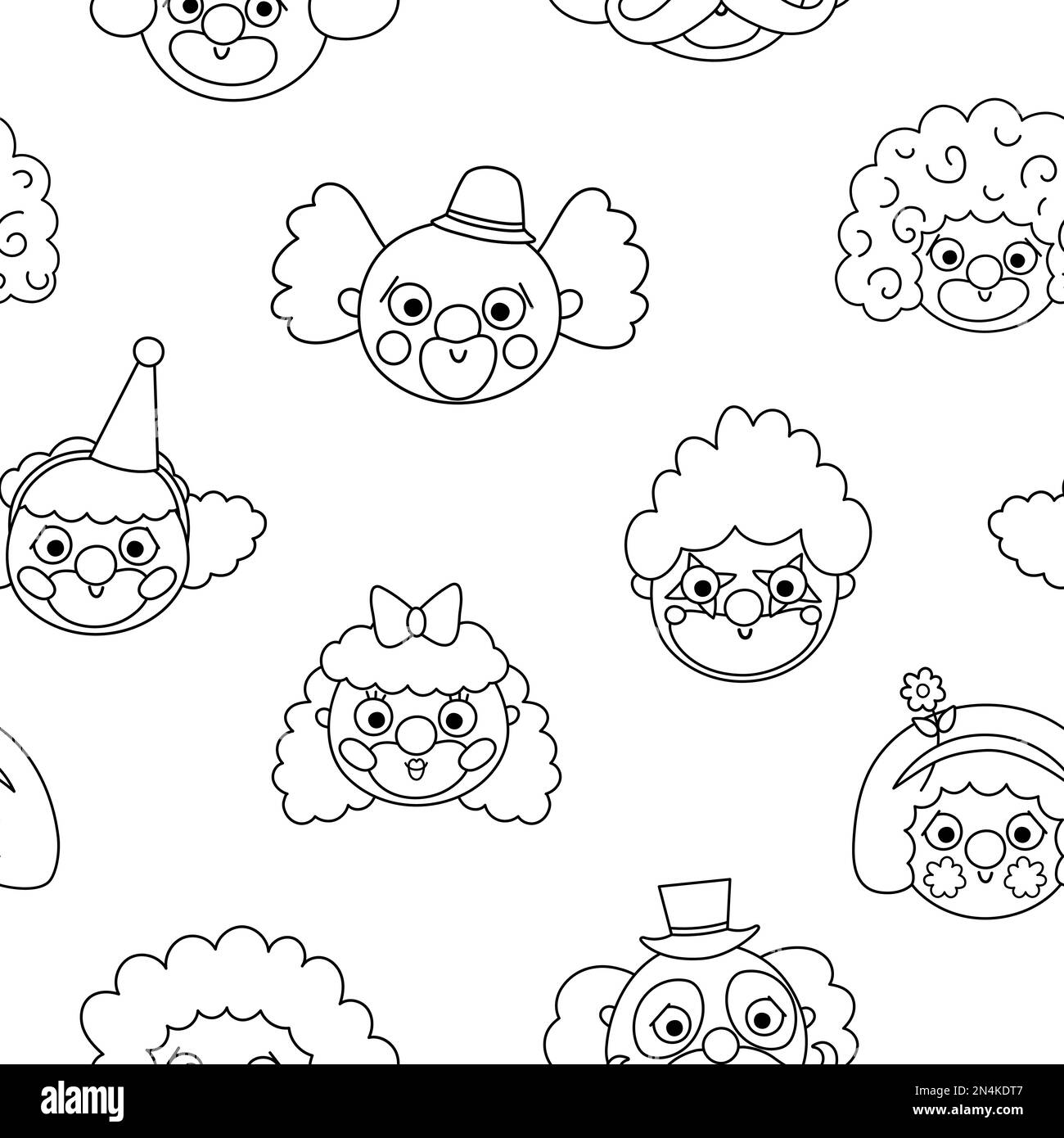 Vector black and white seamless pattern with clown faces. Circus ...