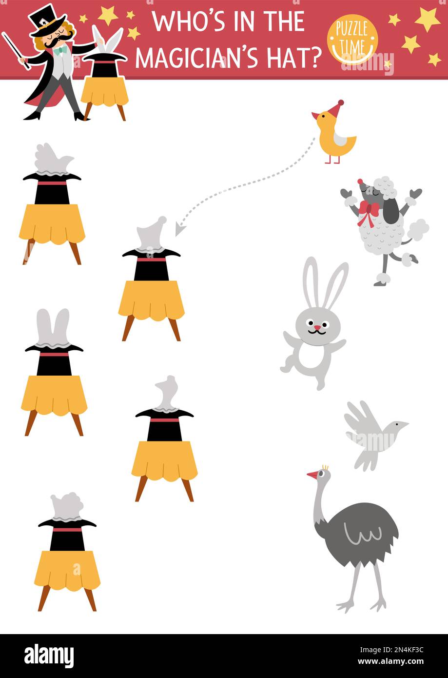 Circus matching activity with cute characters. Amusement show puzzle ...