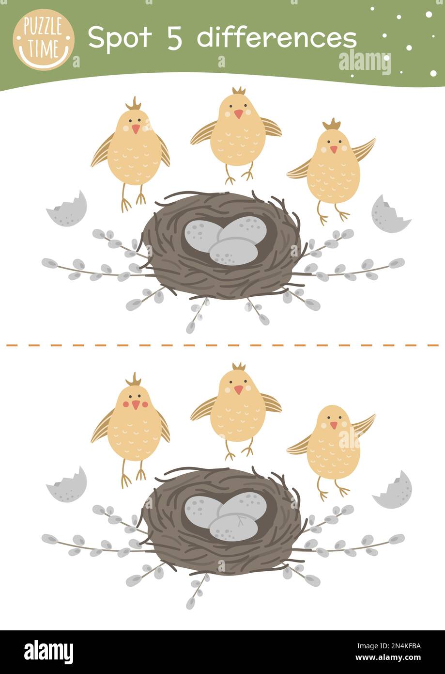 Easter find differences game for children. Holiday activity page with ...
