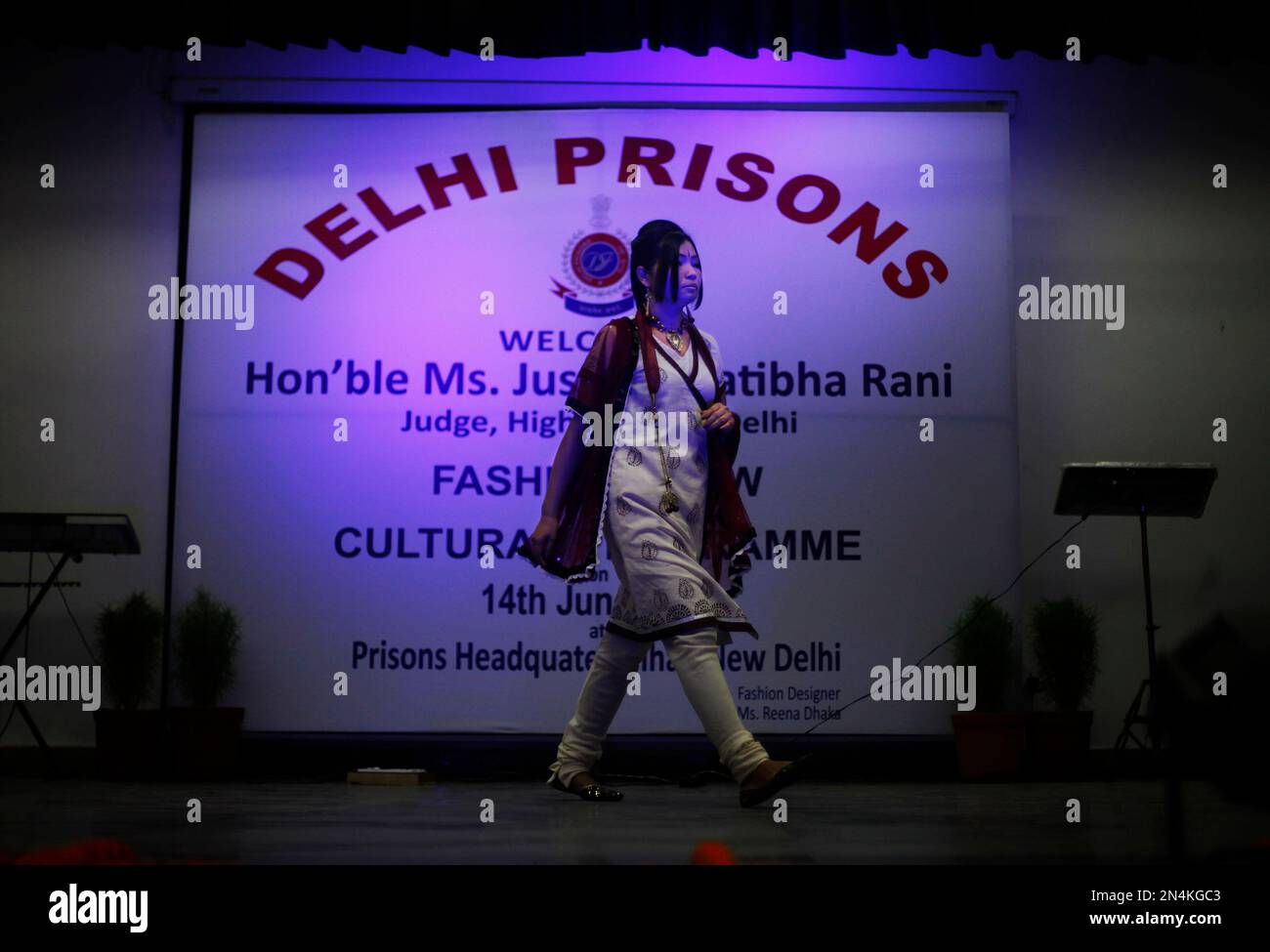 Inmate of Tihar jail walks on the stage during a fashion show in New ...