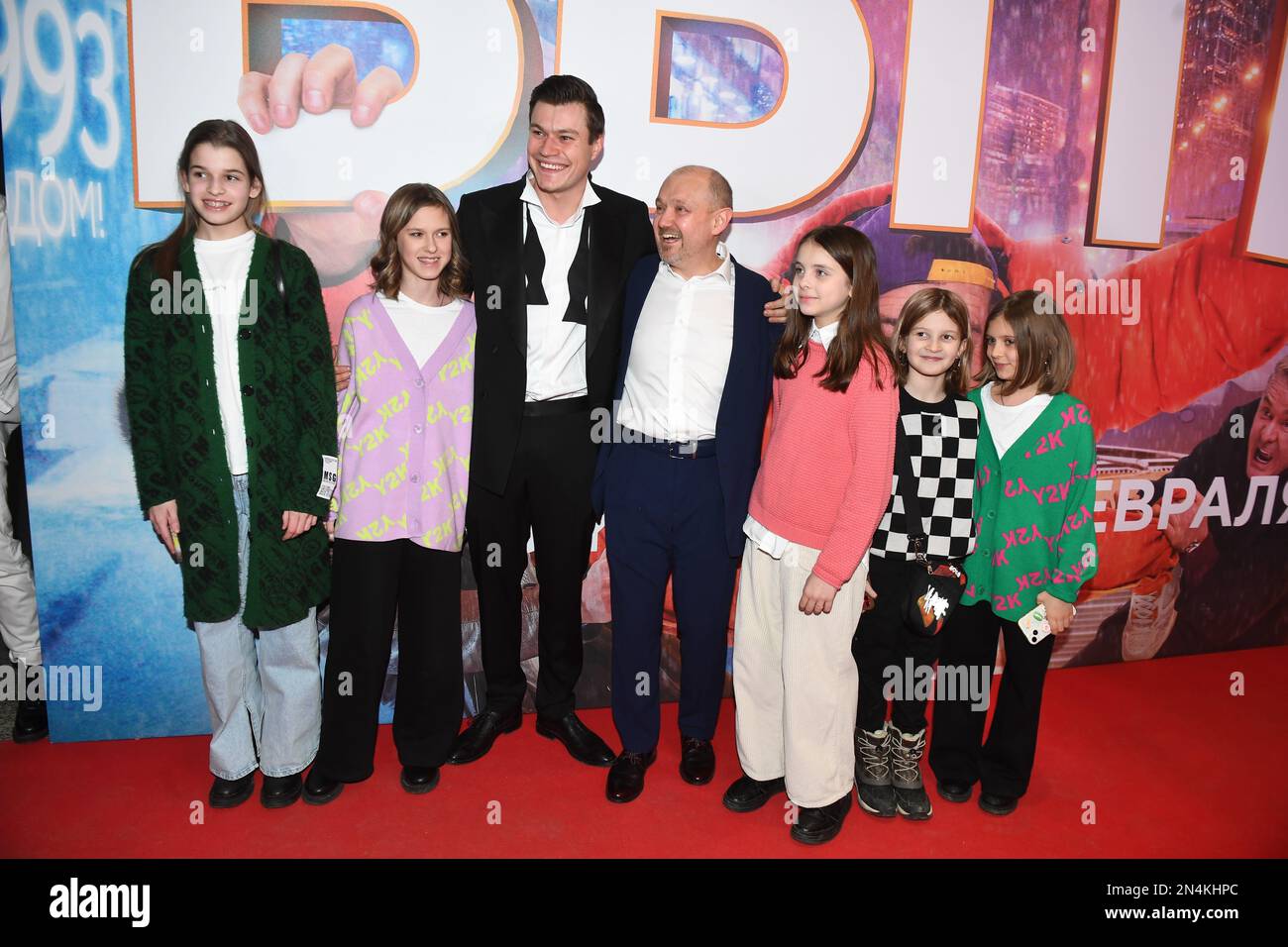 Moscow. Actors Oleg Gaas (the third at the left) at a premiere of the ...
