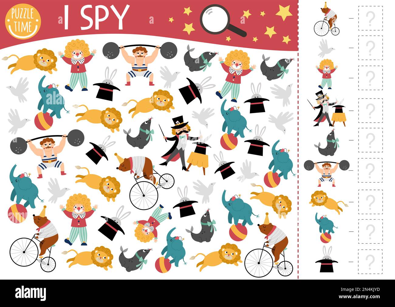 Circus I spy game for kids. Searching and counting activity with funny ...