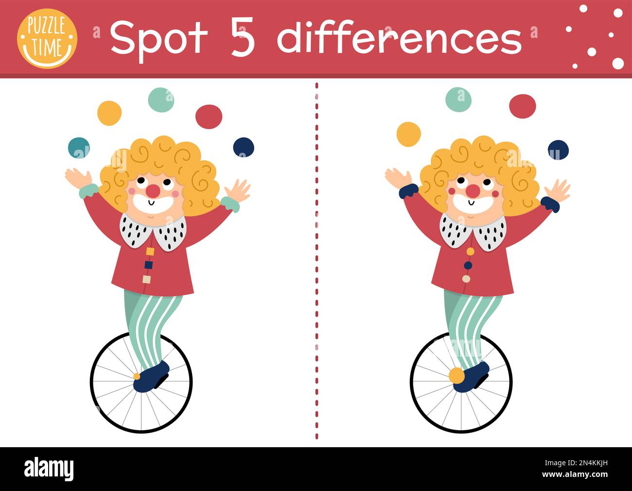 Circus find differences game for children. Educational activity with ...