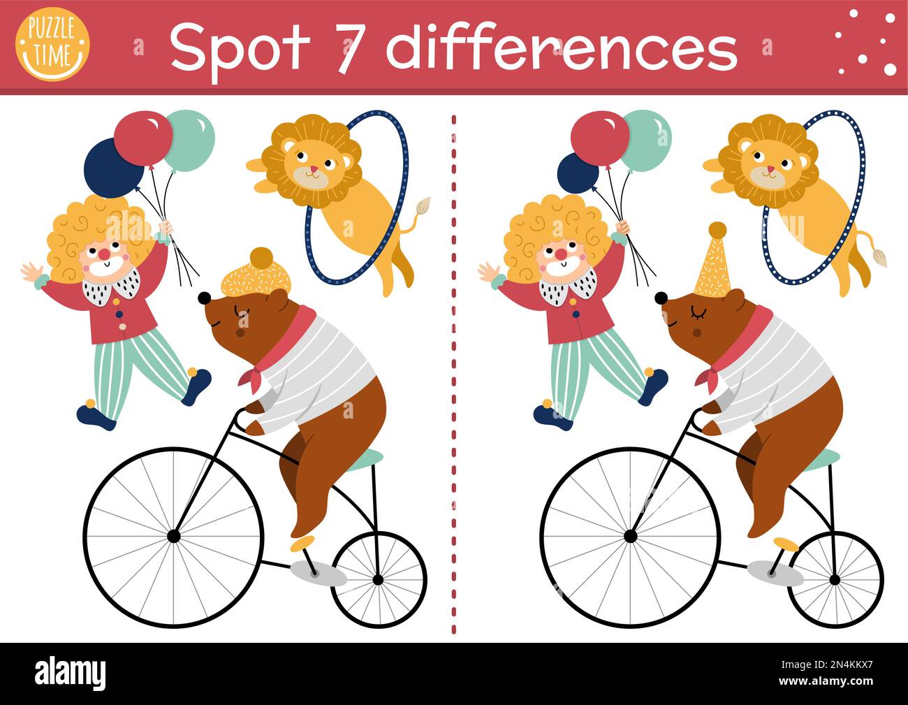 Circus find differences game for children. Educational activity with ...
