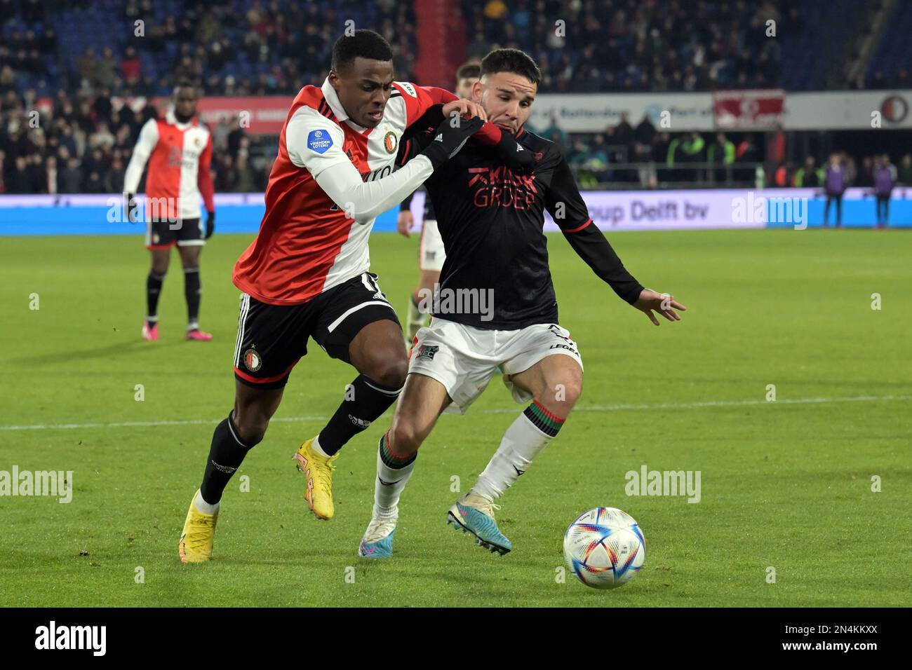 ROTTERDAM - (l-r) Javairo Dilrosun of Feyenoord, Calvin Verdonk of NEC Nijmegen during the round ...
