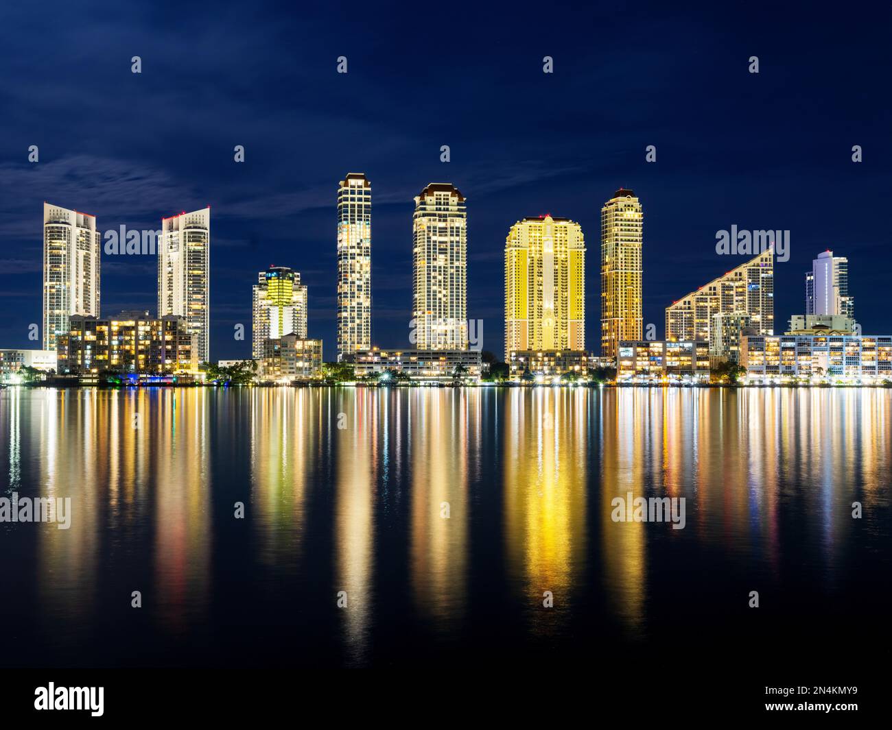 North Miami Beach, Sunny Isles Skyline at Night Trump Tower, Aqualina ...