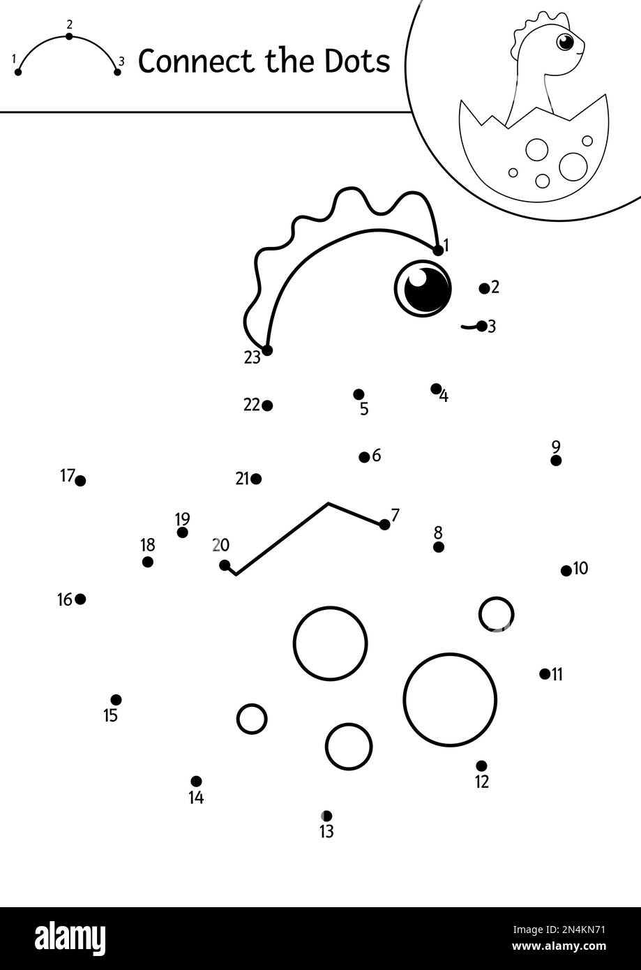 Vector dot-to-dot and color activity with cute baby dinosaur in egg ...