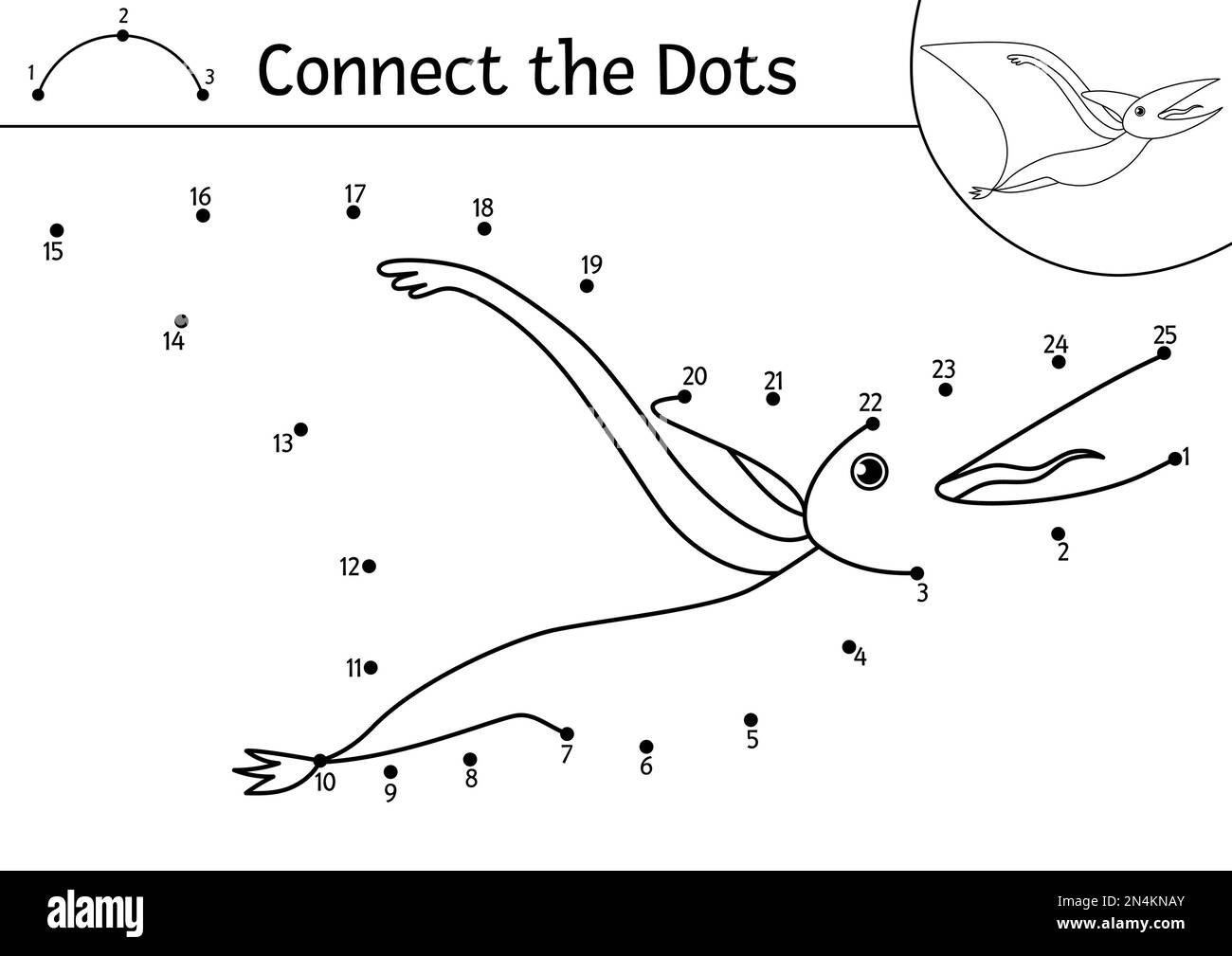 Vector dot-to-dot and color activity with cute flying pterodactyl ...