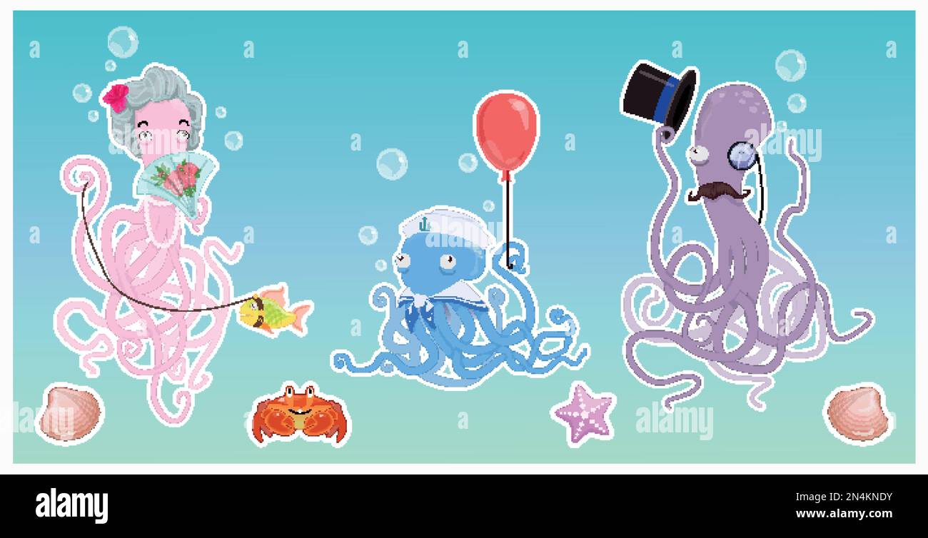 Cartoon octopus family hi-res stock photography and images - Alamy