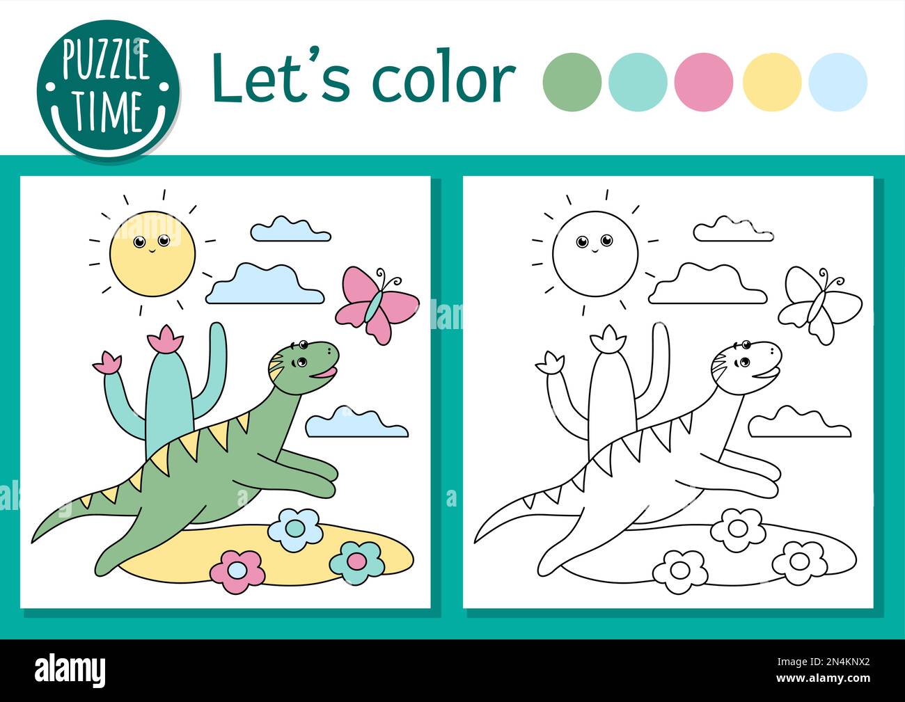 Prehistoric coloring page for children. Cute funny scene with dinosaur ...
